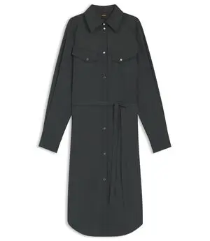 BOSS Belted Shirt Dress In Sandwashed Fabric - Light Grey