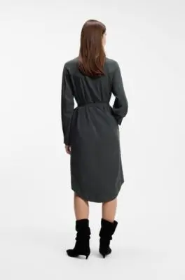 BOSS Belted Shirt Dress In Sandwashed Fabric - Light Grey