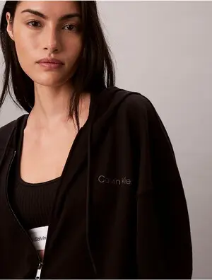 Calvin Klein Logo Cotton Jersey Full Zip Hoodie - Black