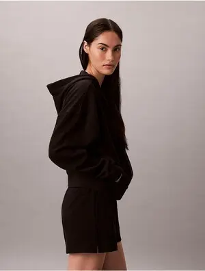 Calvin Klein Logo Cotton Jersey Full Zip Hoodie - Black