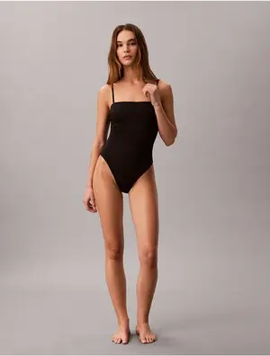 Calvin Klein Solid Strapless One Piece Swimsuit - Black