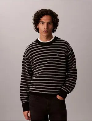 Calvin Klein Striped Cotton Sweater - Black