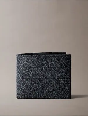 Calvin Klein Allover Monogram Logo Bifold Wallet With Coin Pouch - Black