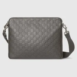 Gucci GG Emblem Medium Crossbody Bag Grey Gg Leather
