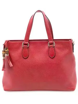 Gucci Leather Bamboo Tassel Satchel - Red