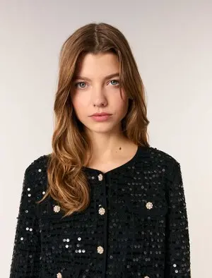 Maje Sequin-embellished Cropped Cardigan