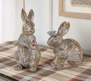 VALERIE PARR HILL Set Of 2 Embossed Bunny Figures Valerie - One-color