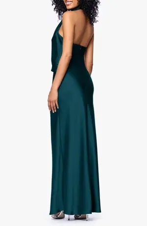 Betsy & Adam Drape Satin Halterneck Gown