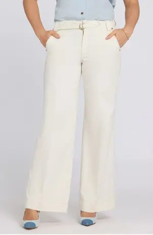 NYDJ Mia Belted High Waist Palazzo Flare Jeans - Vintage White