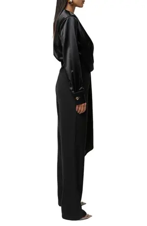 JLUXLABEL Satin Drape Top - Black
