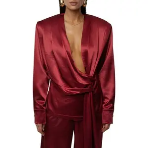 JLUXLABEL Satin Drape Top - Red