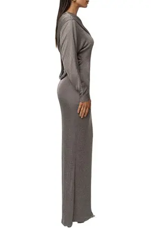 JLUXLABEL Drape & Shine Metallic One-shoulder Long Sleeve Knit Dress - Silver