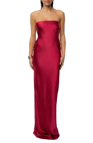 JLUXLABEL Regal Rising Corset Back Strapless Gown - Red