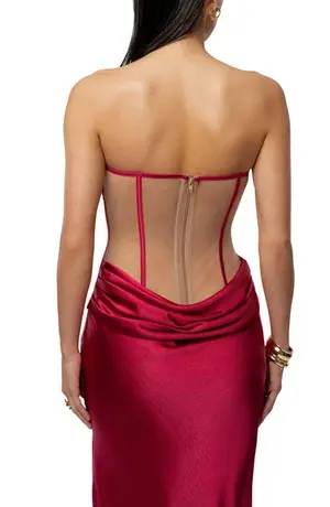 JLUXLABEL Regal Rising Corset Back Strapless Gown - Red
