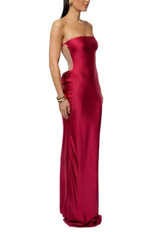JLUXLABEL Regal Rising Corset Back Strapless Gown - Red