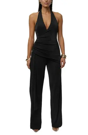 JLUXLABEL Drape Halter Jumpsuit - Black