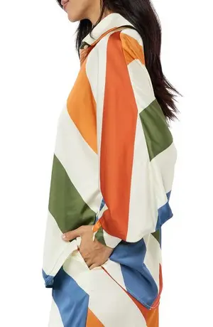 CIEBON Stripe Satin Chiffon Button-up Shirt