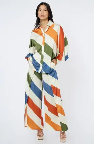 CIEBON Stripe Satin Chiffon Button-up Shirt