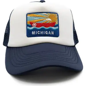REY TO Z Michigan Postcard Trucker Hat - Navy & White