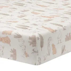 LAMBS & IVY Signature Bunny Hop Organic Cotton Muslin Baby Fitted Crib Sheet - Cream