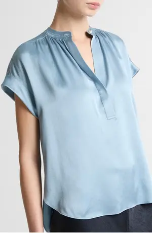 Vince Shirred Detail Silk Top - Del Mar
