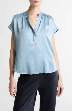 Vince Shirred Detail Silk Top - Del Mar