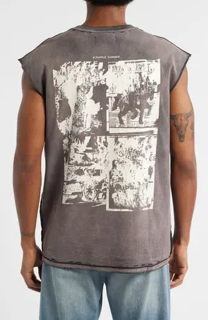 PURPLE BRAND Sleeveless Cotton Graphic T-shirt