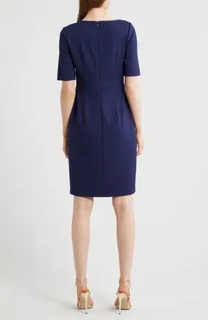 Anne Klein Bar Pin Asymmetric Sheath Dress - Deep Navy