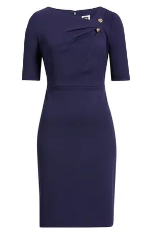 Anne Klein Bar Pin Asymmetric Sheath Dress - Deep Navy
