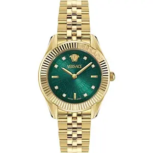 Versace Greca Time Diamond Bracelet Watch - Ip Yellow Gold/green