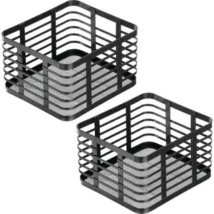 MDESIGN Metal Pantry Basket With Handlesset Of 2 - Matte Black