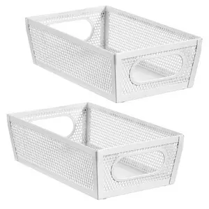 MDESIGN Perforated Metal Storage Bin With Handlesset Of 2 - Matte White
