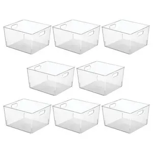 MDESIGN Large Plastic Storage Organizer Container Binhandles, 8 Pack - Clear
