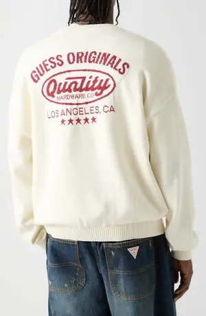 GUESS ORIGINALS Crewneck Jacquard Sweater - Ivory