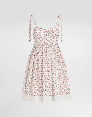 Dolce & Gabbana Rose-print Short Poplin Dress - Multicolor