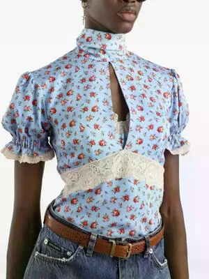 Dolce & Gabbana Floral Print Keyhole Blouse