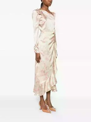 Alessandra Rich Silk Midi Dress - Neutrals
