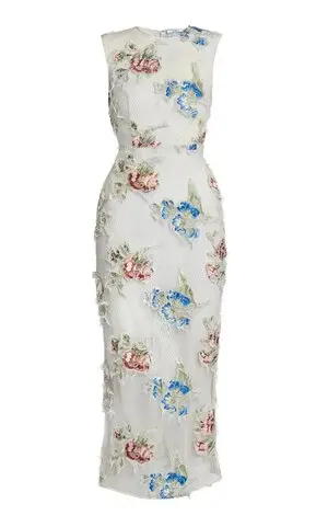 Erdem Embroidered Shredded Mesh Midi Dress