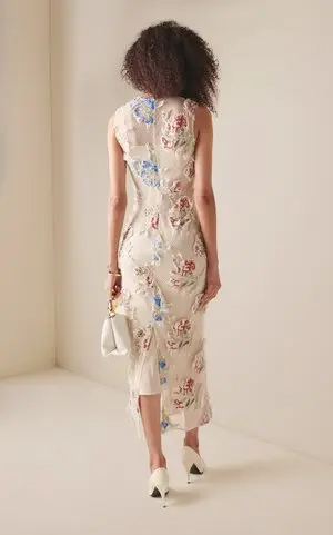 Erdem Embroidered Shredded Mesh Midi Dress