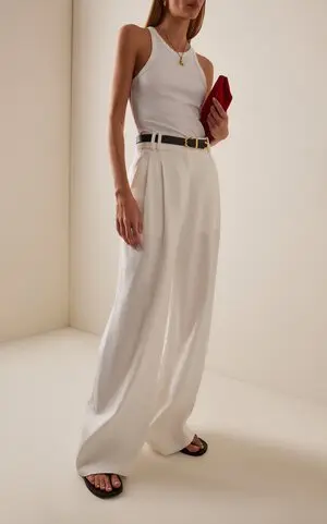 Another Tomorrow High-rise Wide-leg Pleated Trousers - Off-white