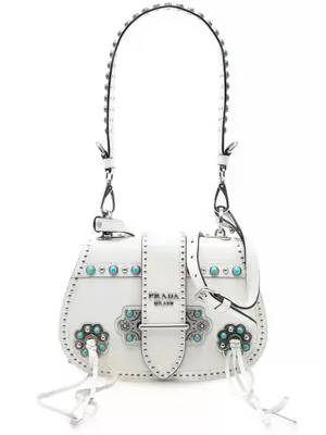 Prada Corsiere Satchel With Stud Embellishments - White