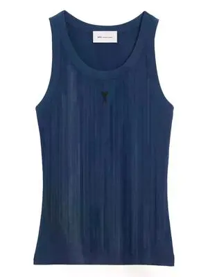 AMI Paris De Coeur Ribbed Tank Top - Blue