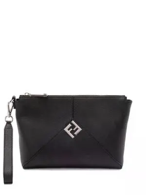Fendi Logo-plaque Leather Clutch - Black