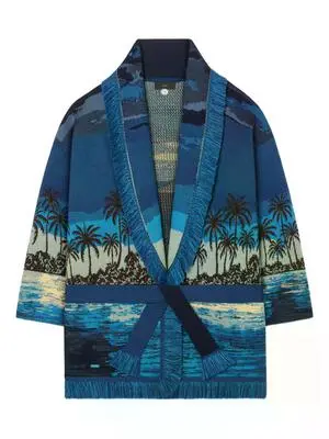 Alanui Landscape Pattern Fringed Cardigan-coat - Blue