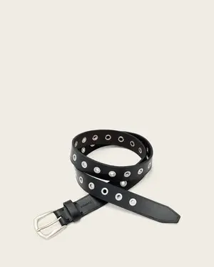 ALLSAINTS Leather Eyelet Belt - Black