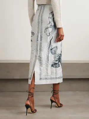 Erdem Printed Crinkled-satin Midi Skirt