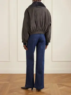 Victoria Beckham Shearling-trimmed Nubuck Bomber Jacket