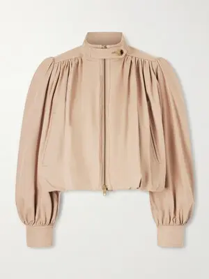 Chloé Cropped Gathered Organic Cotton-canvas Jacket - Neutrals