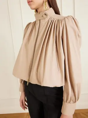 Chloé Cropped Gathered Organic Cotton-canvas Jacket - Neutrals