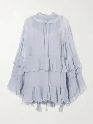 Chloé Ruffled Crepon Mini Dress - Blue